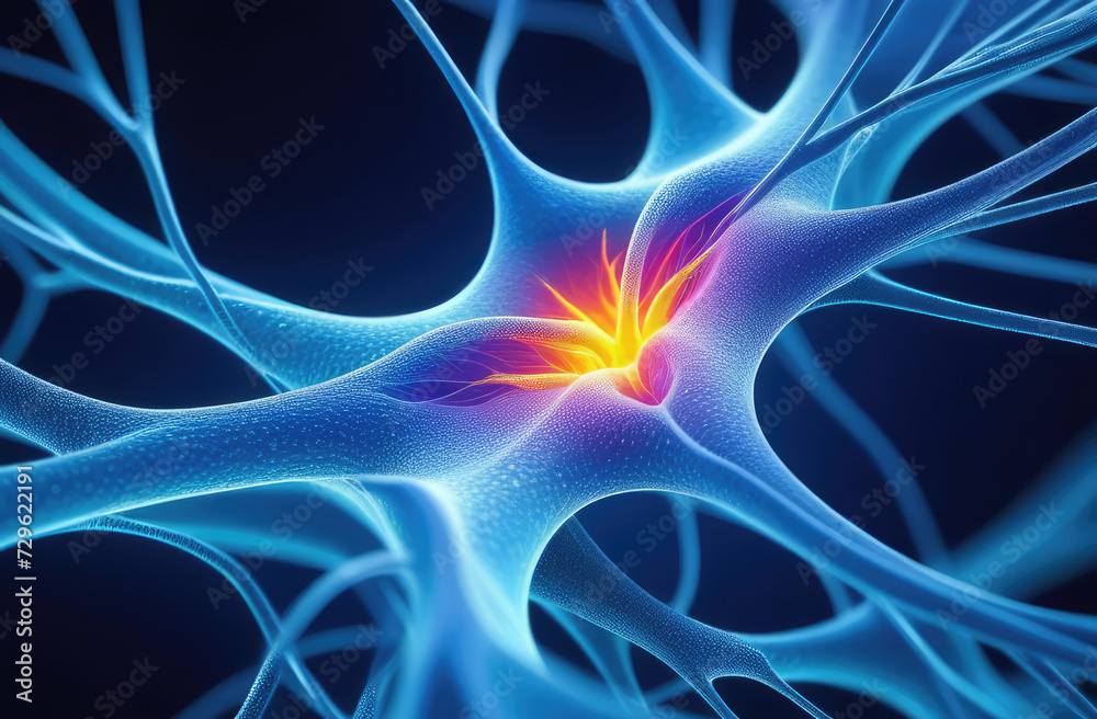 Neural network - images of neural cells. Synapse on dark background ...