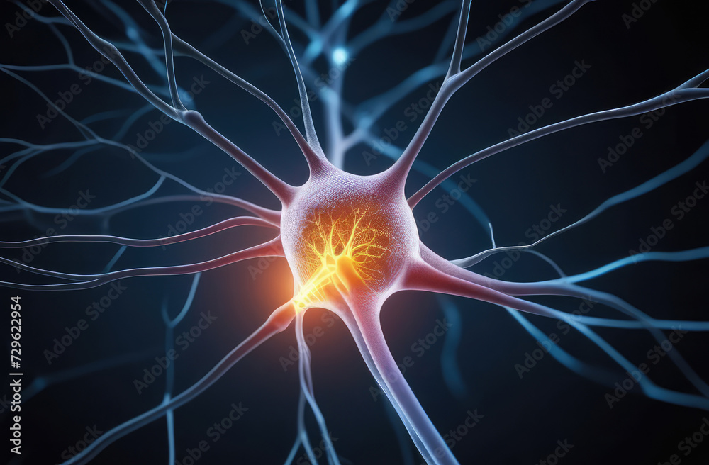 Neural network - images of neural cells. Synapse on dark background ...