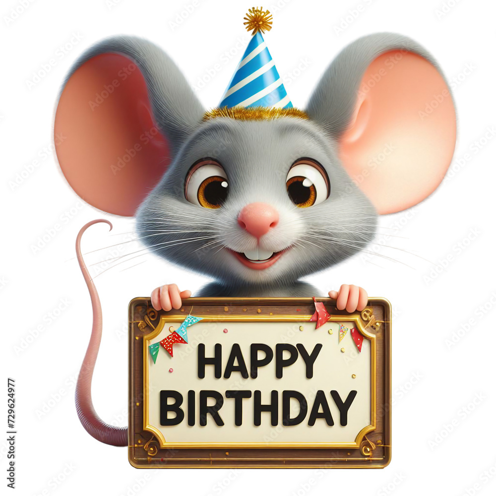 Ilustración de Stock Cute Animal 3D Mouse Holding 'Happy Birthday ...