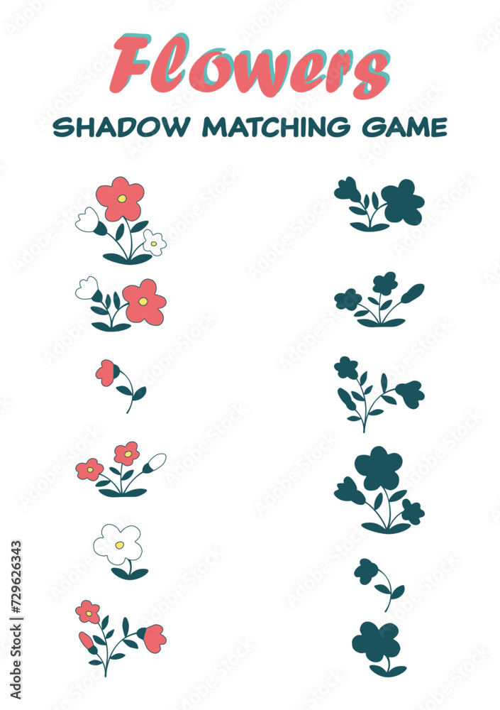 Spring shadow matching activity game for children. Simple educational ...