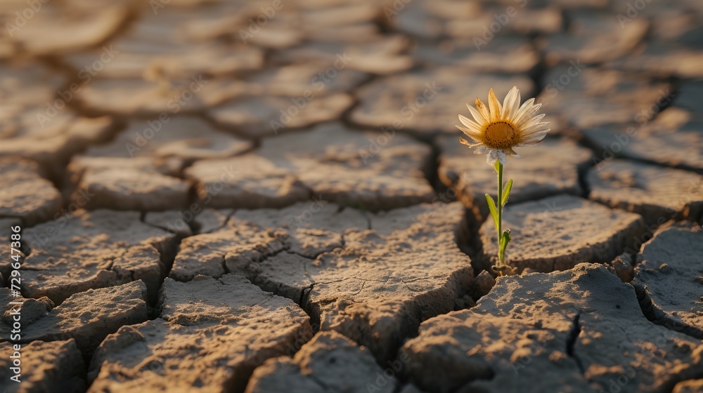 Thriving Amidst Adversity: Wilted Flower on Cracked Desert Ground in ...