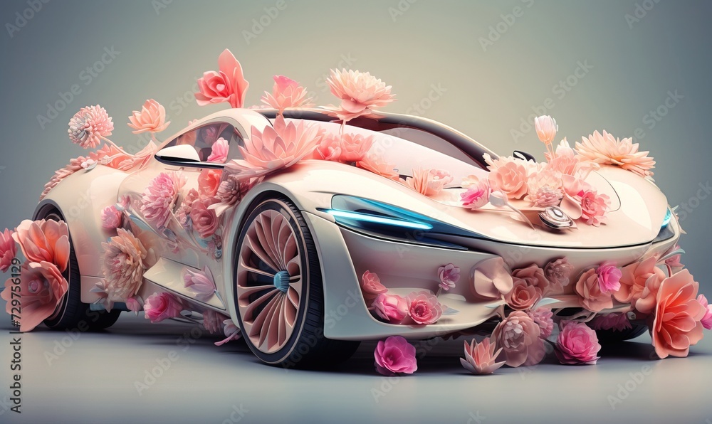 Modern Car Decorated with Flowers. Generated AI Stock Illustration ...