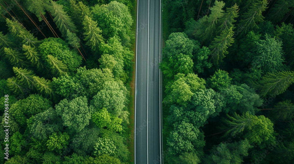 Aerial view of green bridge corridor for wildlife to cross highway ...