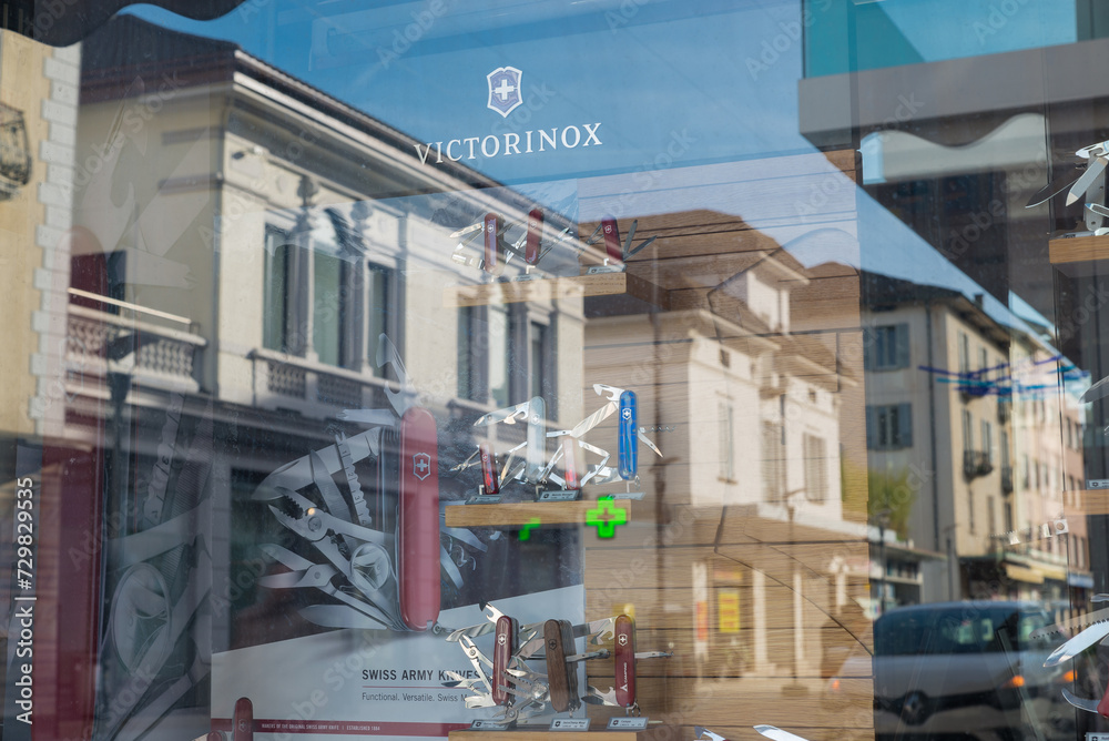 Knives store. Multifunctional Victorinox knife with many tools with the ...