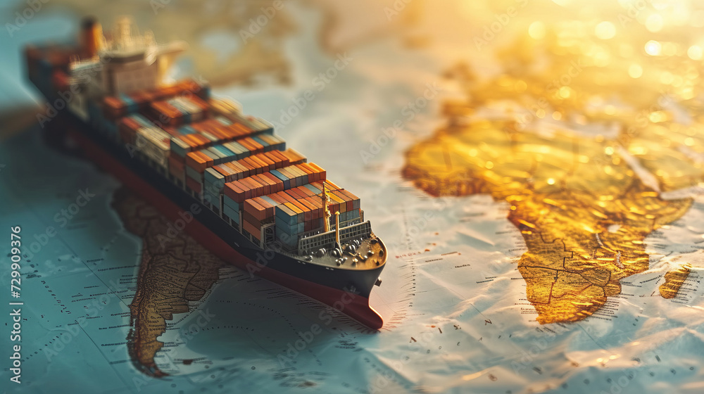 Foto de Stock Container ship model on world map , transcontinental ...