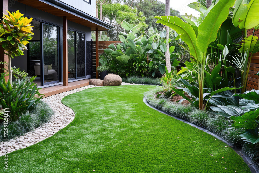 A contemporary Australian home or residential buildings front yard ...
