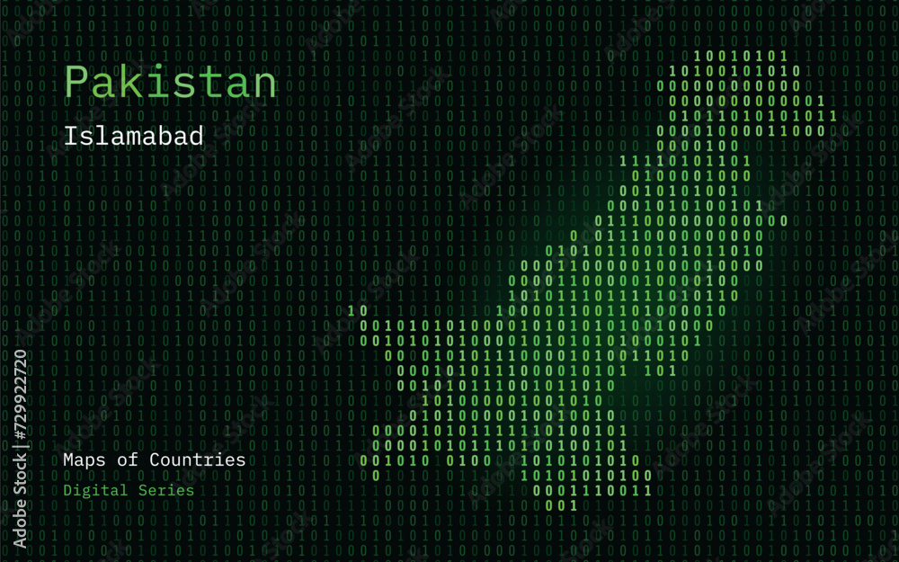 Pakistan Map Shown in Binary Code Pattern. TSMC. Matrix numbers, zero, one. World Countries ...