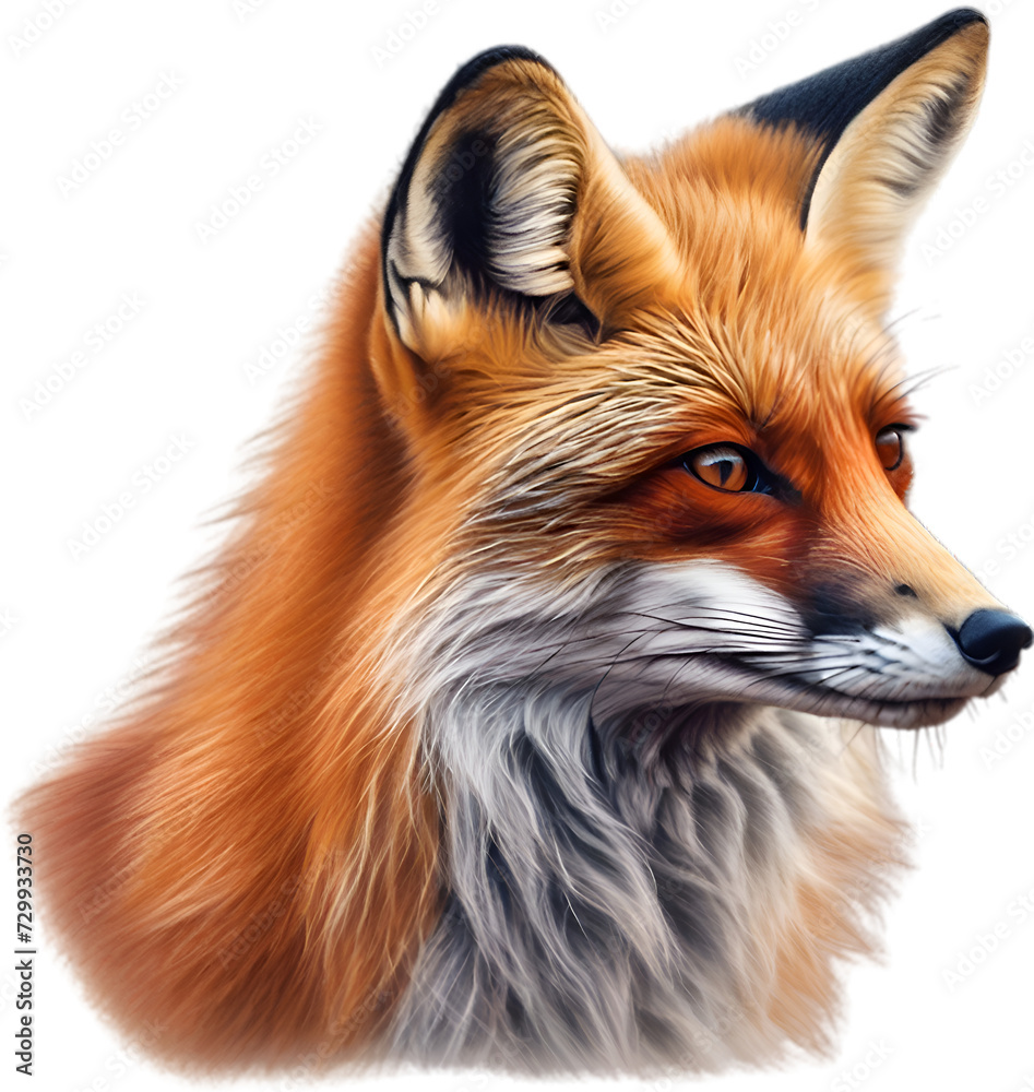 Red Fox, Close-up colored-pencil sketch of Red Fox, Vulpes vulpes ...