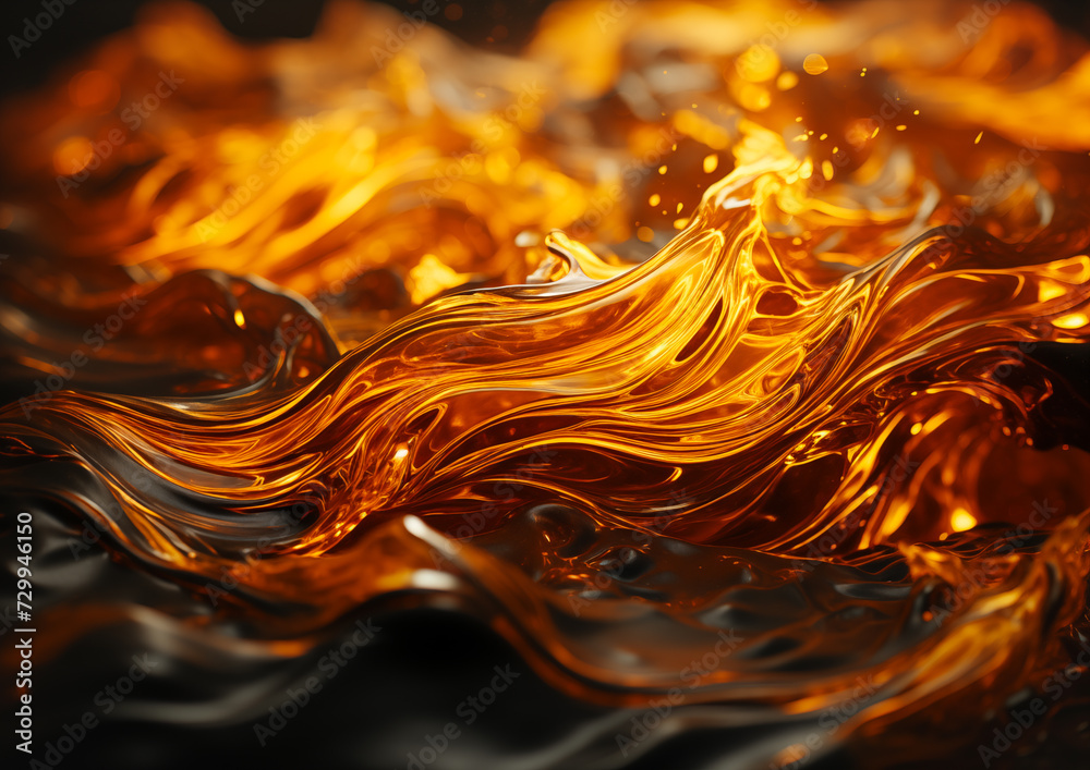 Gold fire, futuristic glowing golden fire waves background. 3D special ...