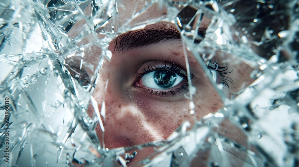 "Distorted Crystal Portrait: Person's Reflection in Cracked Crystal ...