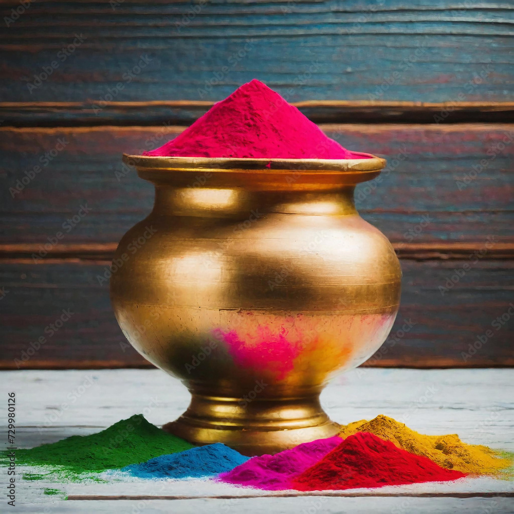 Hogolden indian brass vessel used as aHoli colure pot for traditional ...