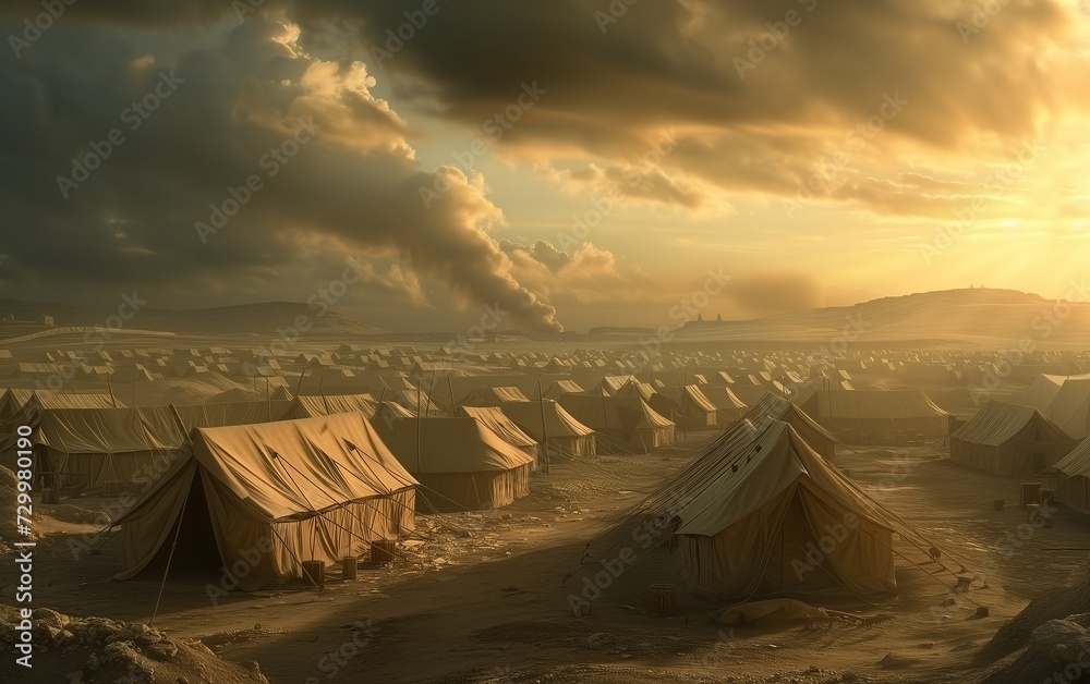 ancient Israelis people live in tent during wandering in desert, big ...