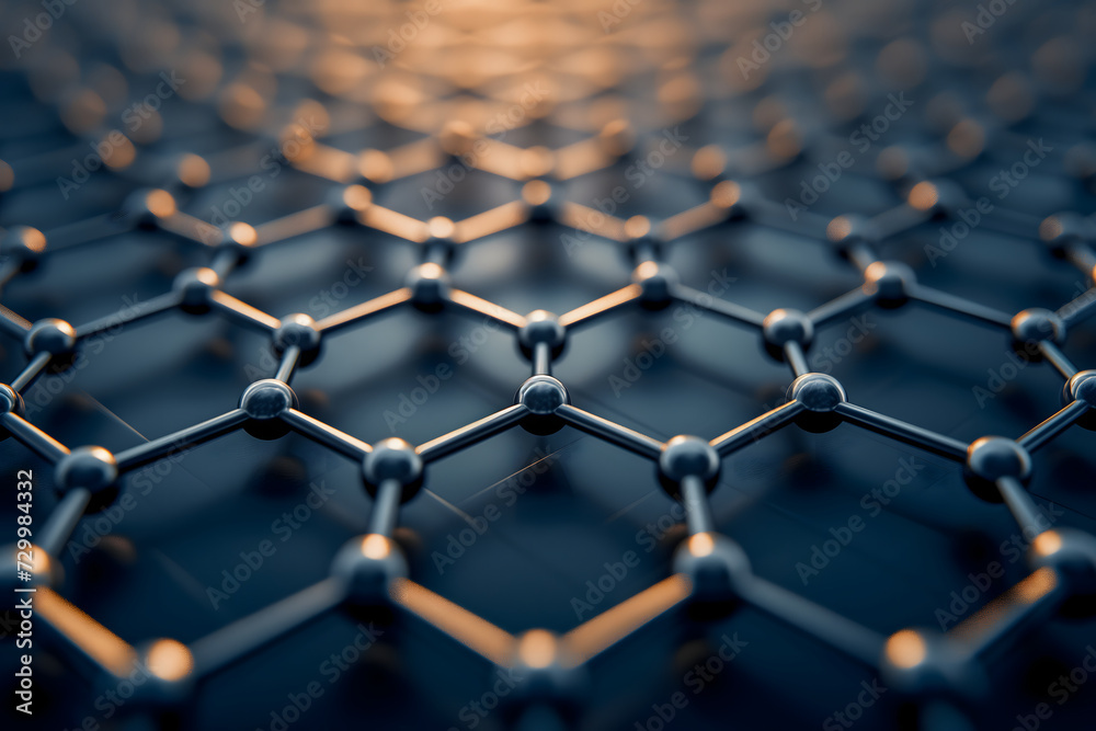 Hexagonal grid pattern of molecular structure of Graphene. Neural network generated image. Not ...