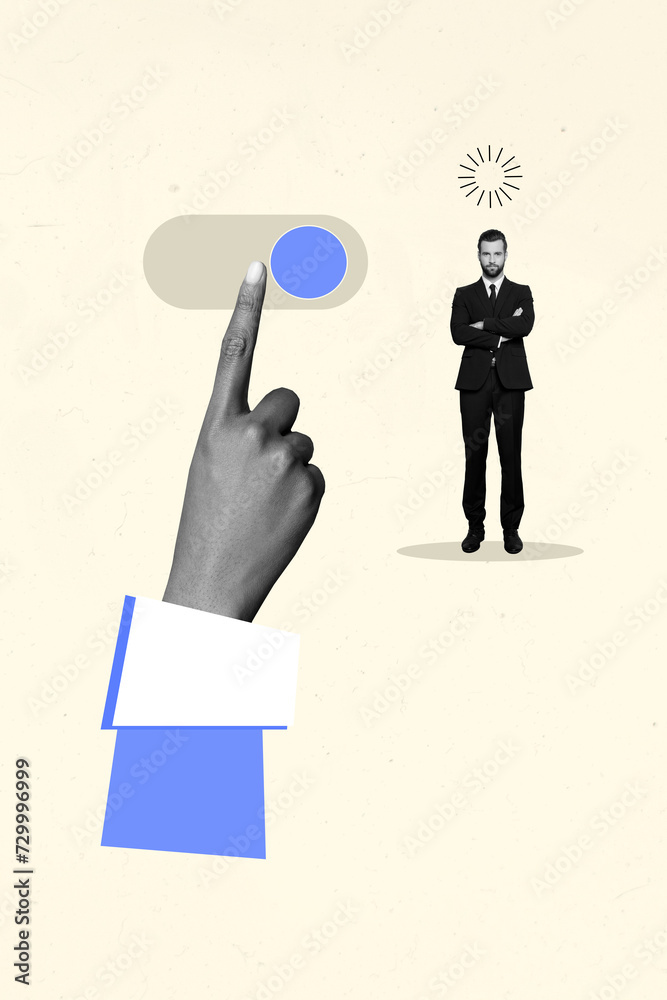 Vertical creative photo collage standing businessman young guy crossed ...