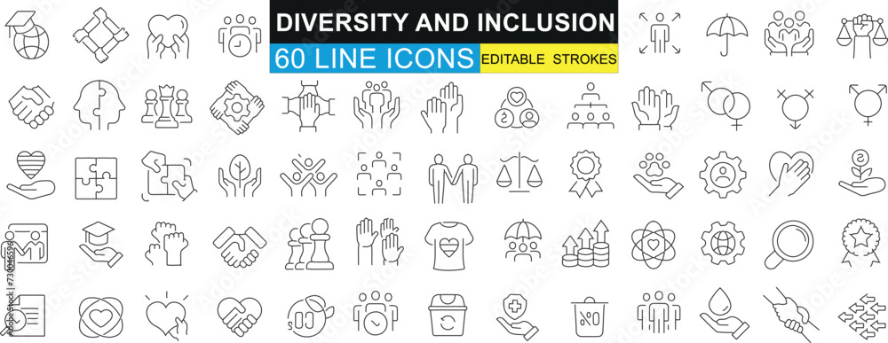 Diversity, inclusion icons set, vector illustrations for workplace ...