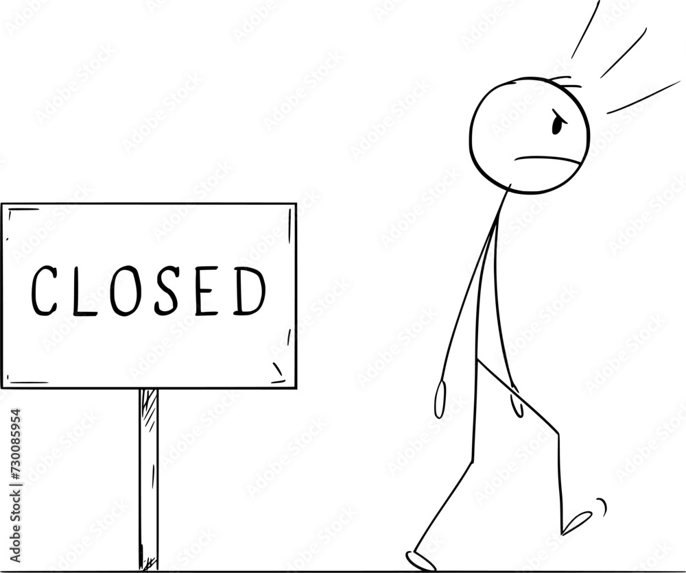 Angry Person Leaving, Its Closed, Vector Cartoon Stick Figure ...