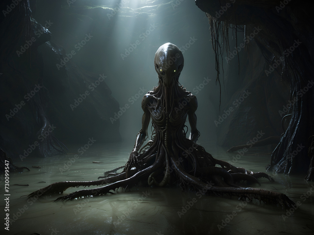 Illustration Stock an alien creature with a humanoid torso and head ...