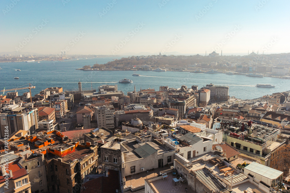 Aerial view of the city of Istanbul from Galata Tower. The famous ...