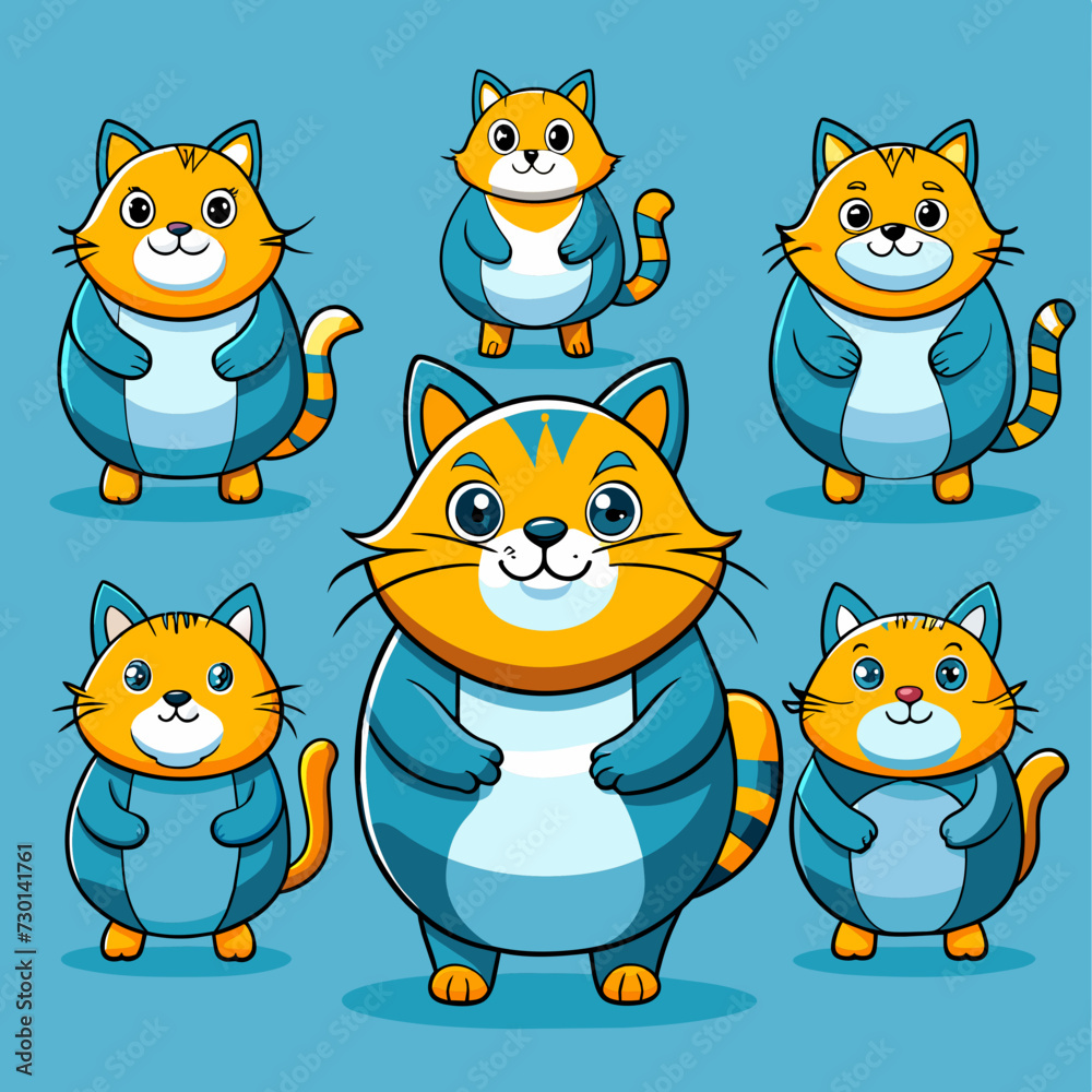 Cute fat cat character with different poses. SVG version. Stock Vector ...