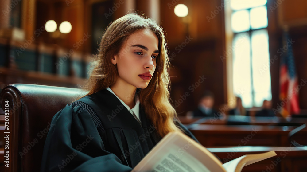 Court of Law Trial in Session: Portrait of Honorable Female Judge ...