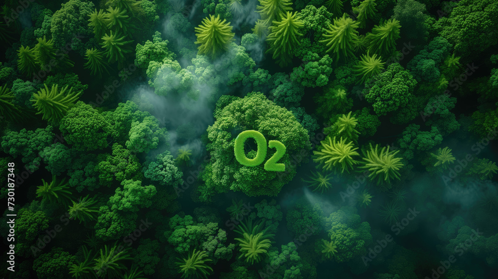 Icons representing the ecosystem to release oxygen, there is an O2 ...