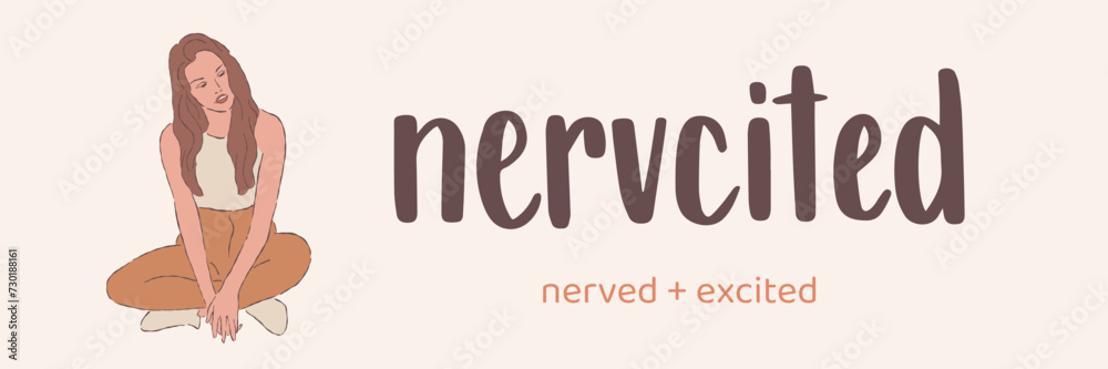Vector handwritten lettering. English word "nervcited", nerved and ...