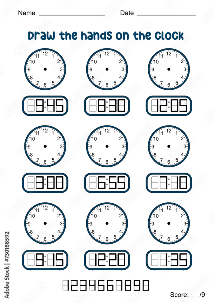 Educational exercises for children. What time is it? Worksheets. Draw ...