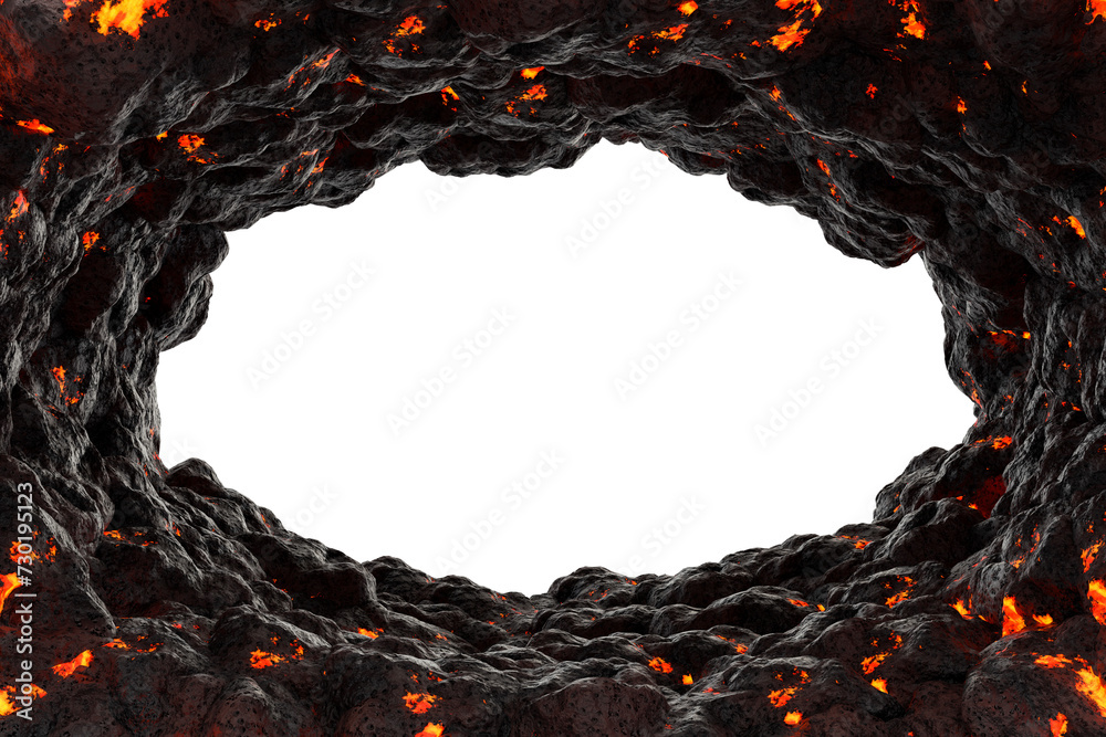 Frame of lava and magma mountain cave with isolated on transparent ...