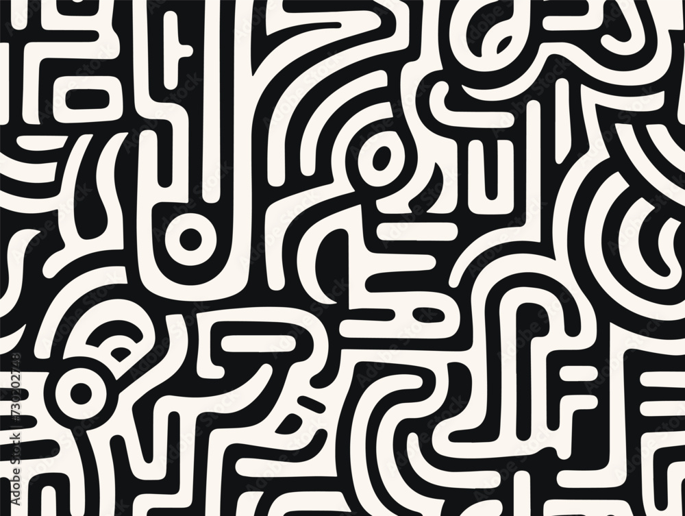 Perfectly seamless pattern, vector repeated abstract african texture. Tribal shapes background ...