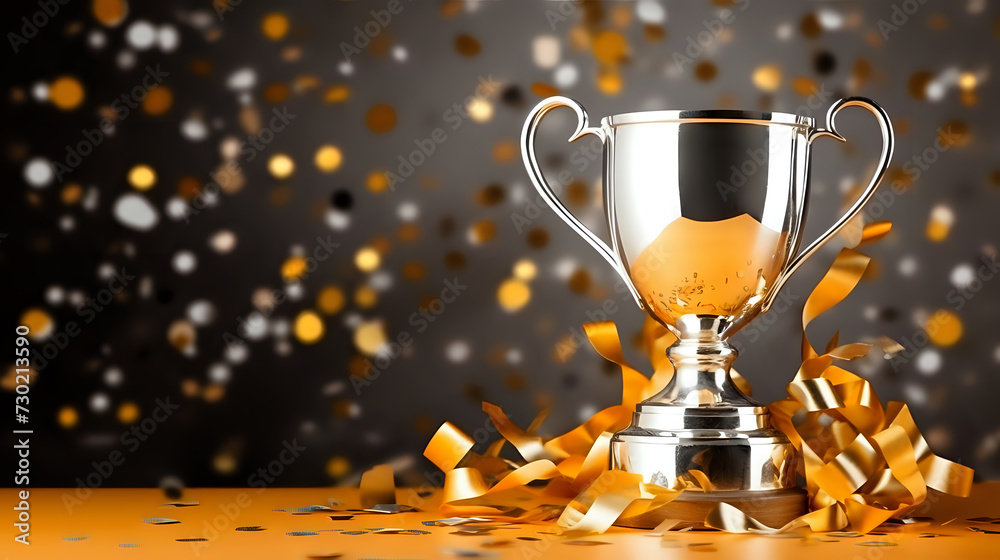 Triumph's Shine: Celebratory Trophy. A gleaming trophy cup takes center ...