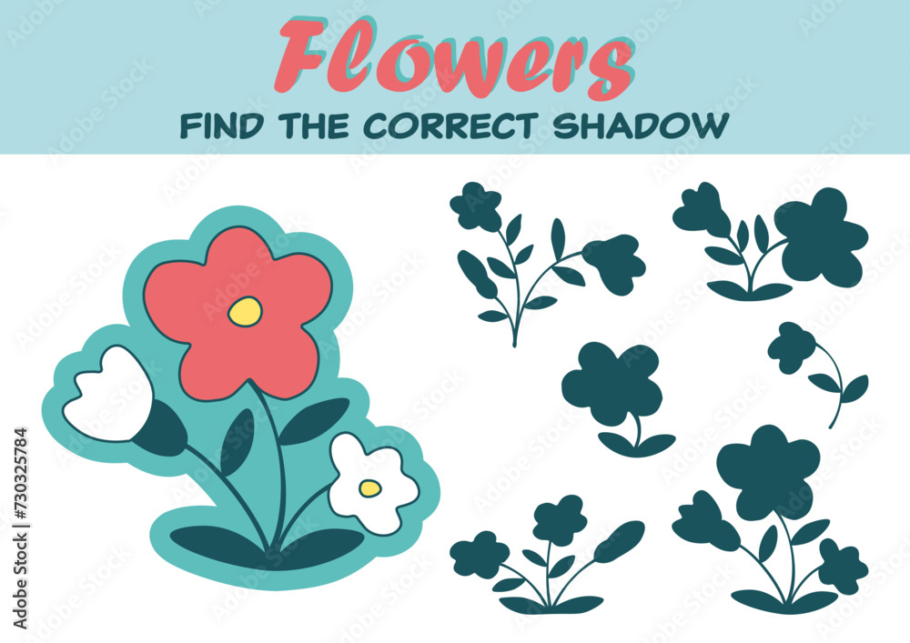 Spring shadow matching activity game for children. Simple educational ...