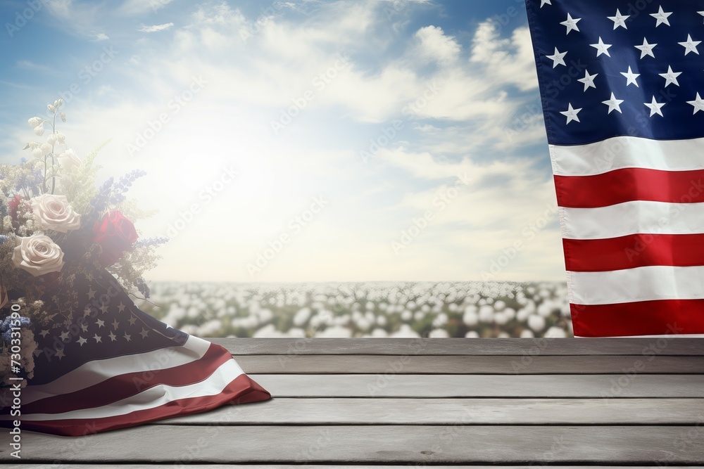 Patriotic American memorial day mockup. Cemetery america. Generate Ai ...