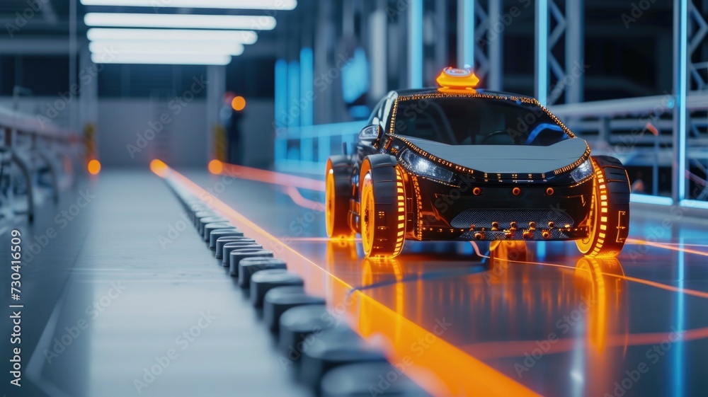 robotic car deploying its sensor array to navigate an obstacle course ...