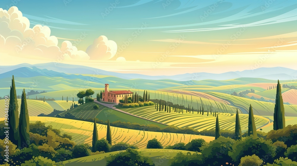 Landscape view of Tuscany hills. Italian countryside panorama with ...