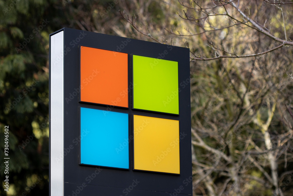 Redmond, WA, USA - Jan 14, 2024: Microsoft's 4-square logo is seen ...