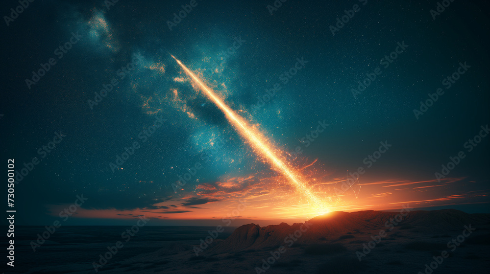 Image of a meteor streaking across the night sky, leaving a dazzling ...