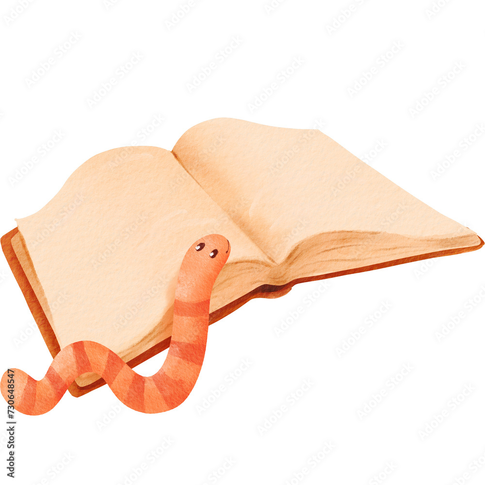 watercolor composition. a bookworm and a book. This charming ...