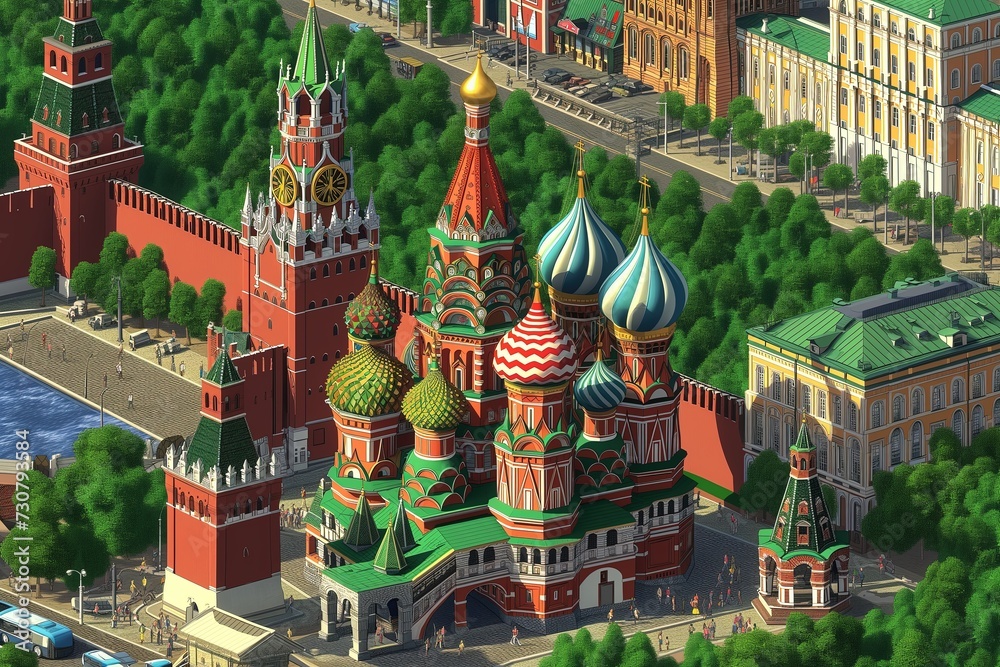 Illustration Stock Game map. Church. Cartoon Moscow city scene ...