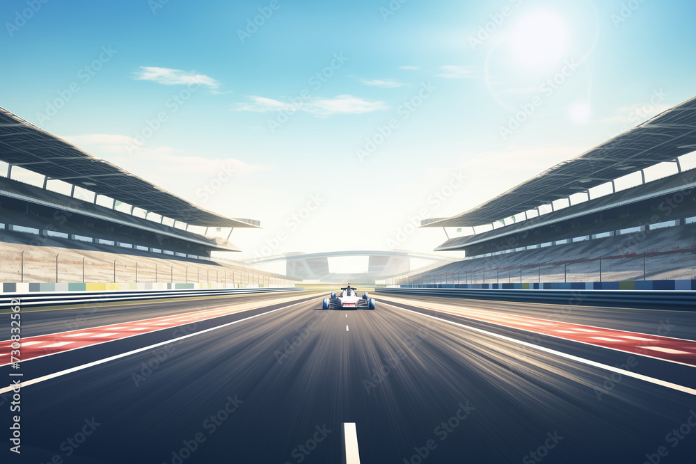 F1 race track circuit road with motion blur and grandstand stadium for ...