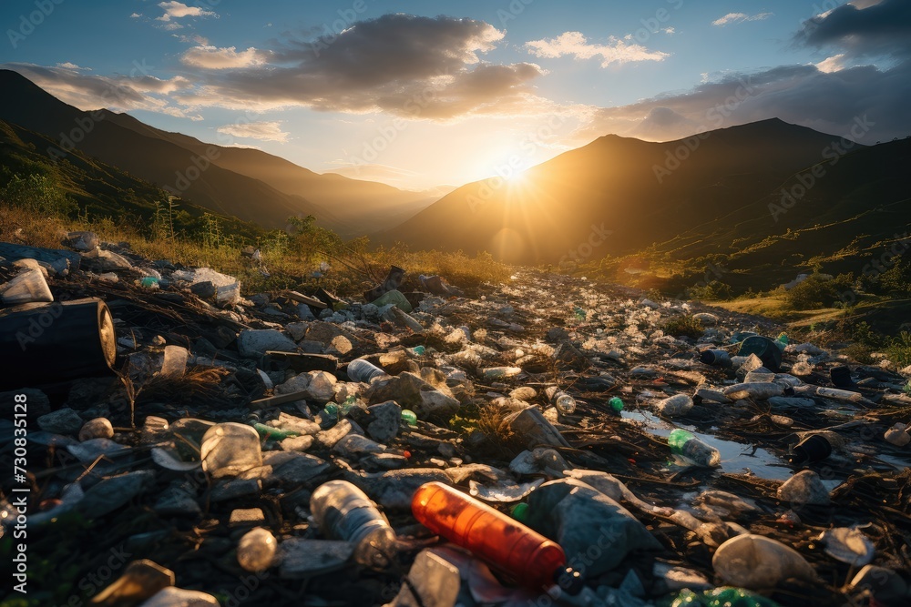 Illustration Stock Sprawling landfill site overflowing with mountains of discarded plastic waste ...
