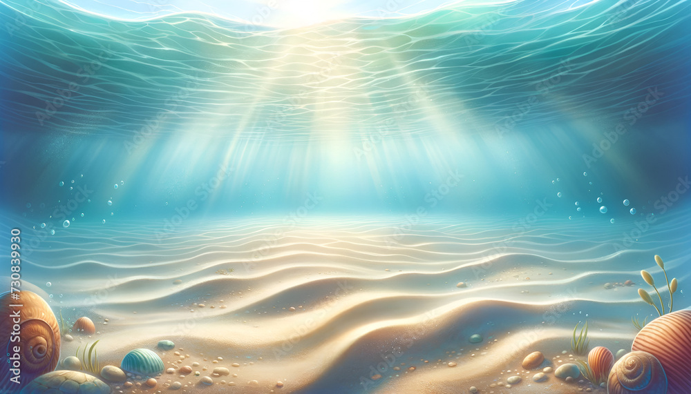 Vibrant and clear underwater ocean floor illustration, an ideal sandy ...