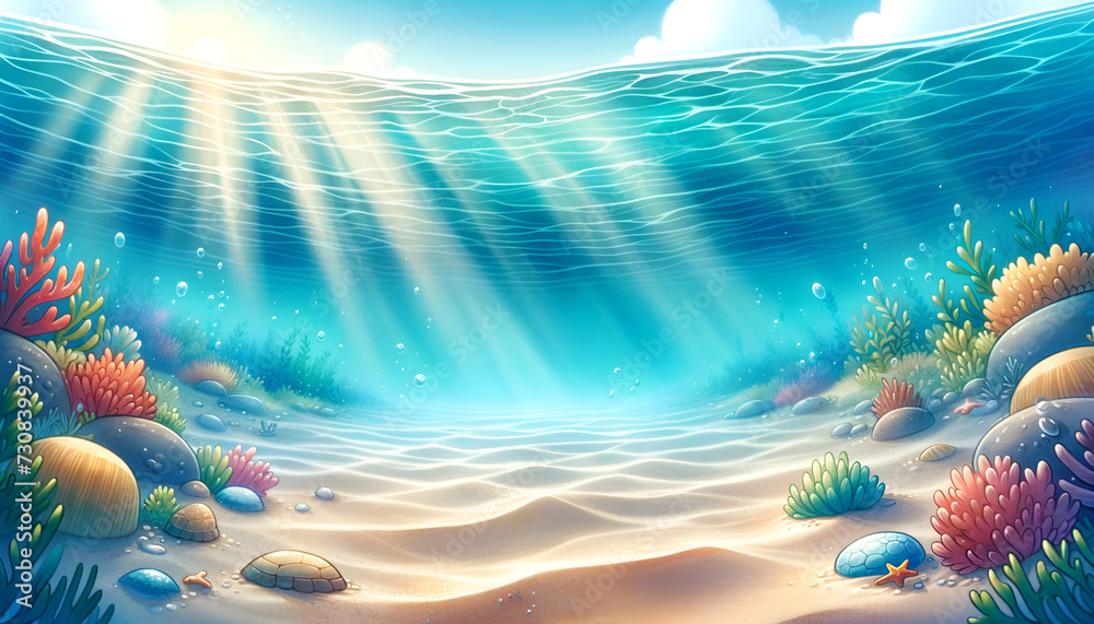 Vibrant and clear underwater ocean floor illustration, an ideal sandy ...