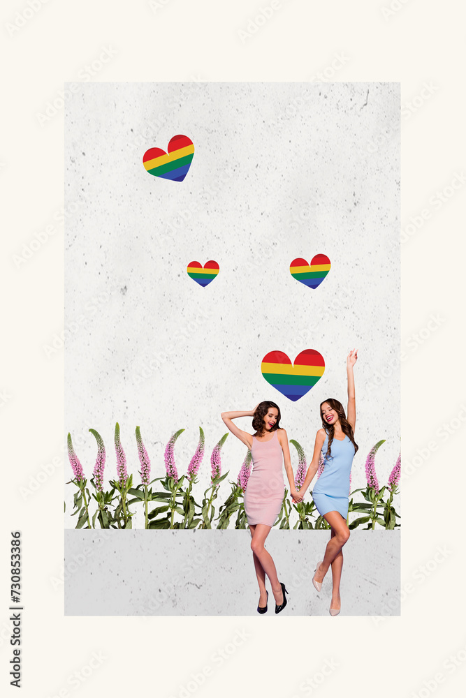 Composite collage picture image of attractive girlfriends dancing lgbt ...