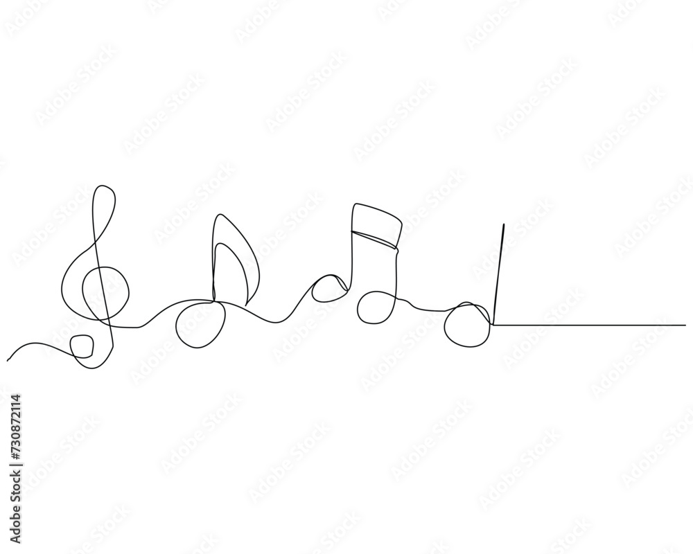 Continuous single line sketch drawing of music notes tune key. One line ...