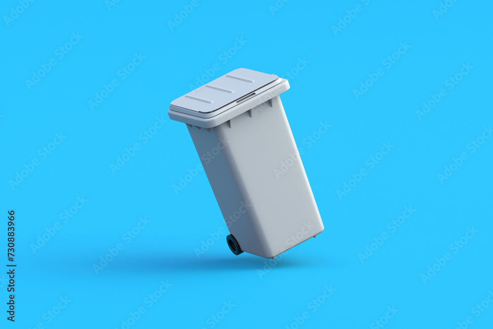 Falling recycle bin. Plastic garbage can. Waste collection. Trash ...