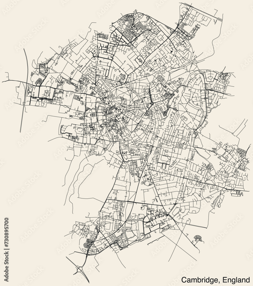 Detailed hand-drawn navigational urban street roads map of the United ...