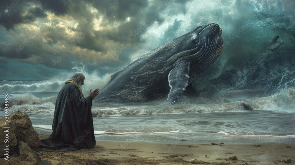The Old Testament prophet Jonah was praying on the beach with whales ...