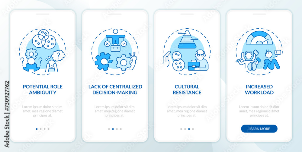 Stock-Vektorgrafik „Holacracy challenges blue onboarding mobile app ...
