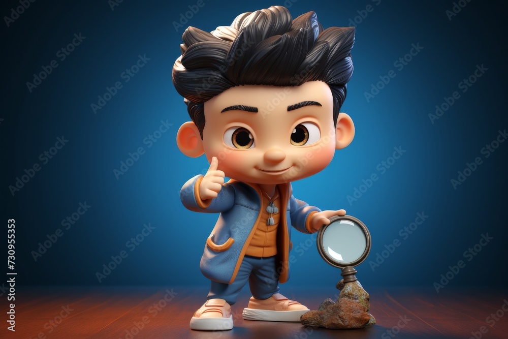 3D cartoon character animated resembling youthful detective in training ...