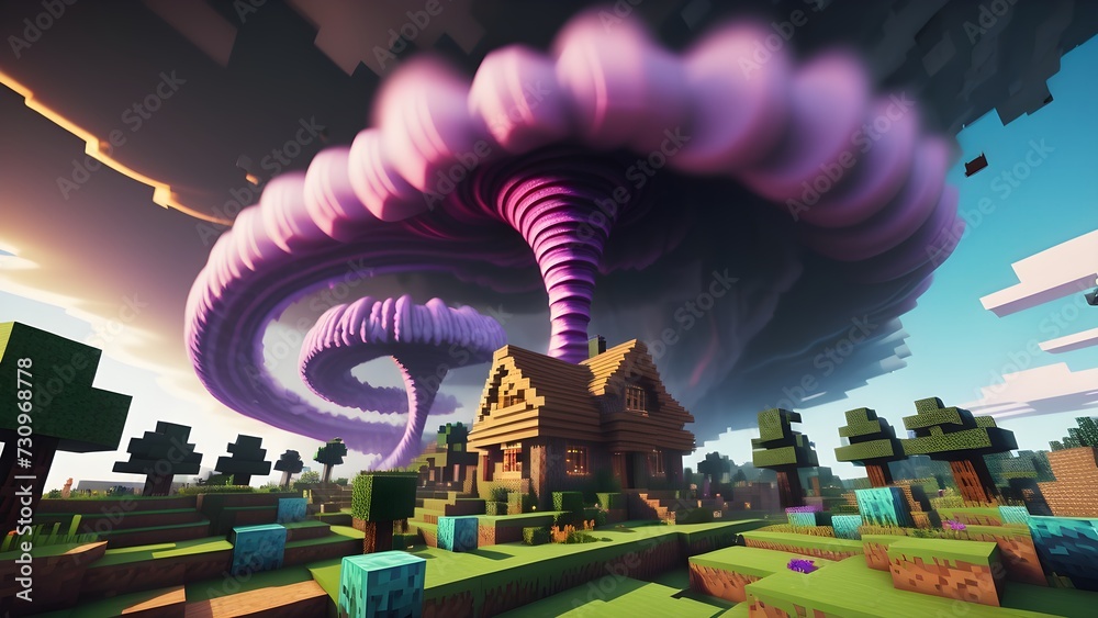 Blocky surface inspired colorful tornado. Blocky cubes style texture ...